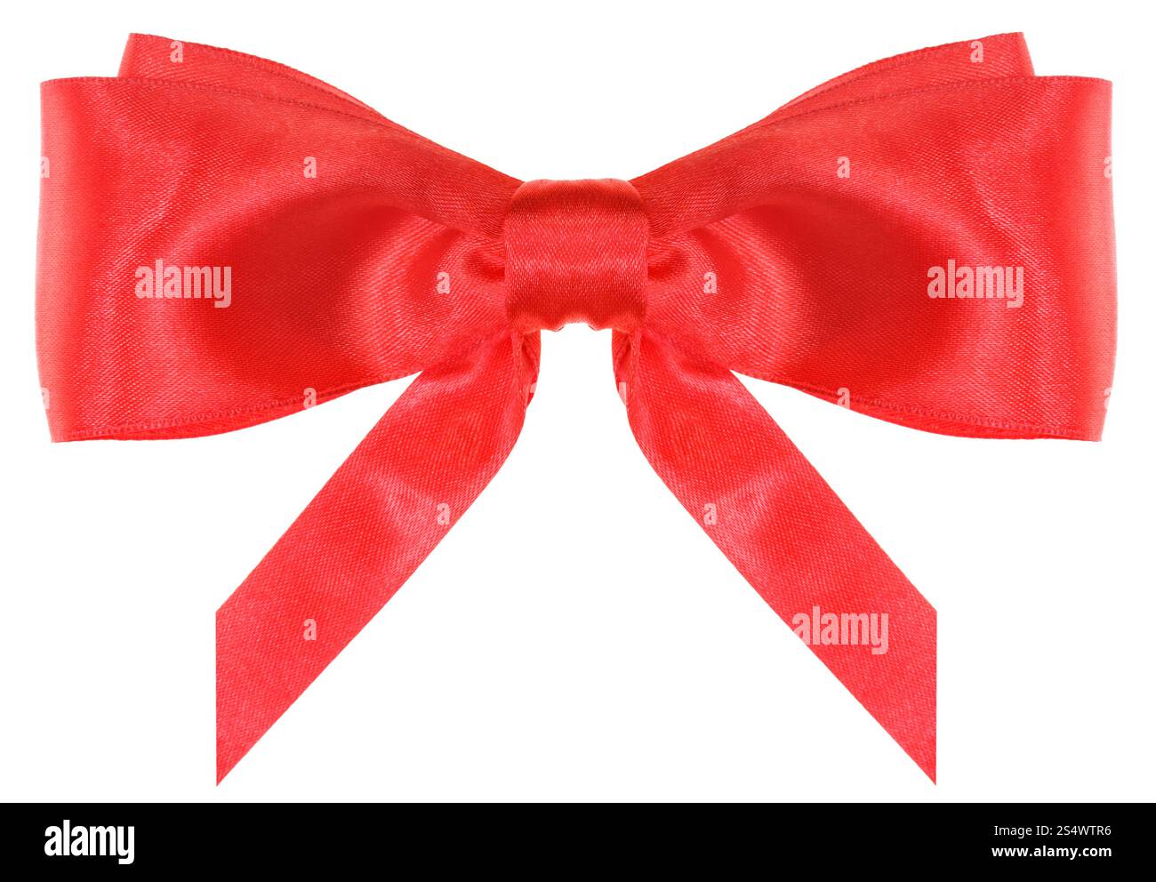 symmetric red silk ribbon bow with vertically cut ends isolated on ...