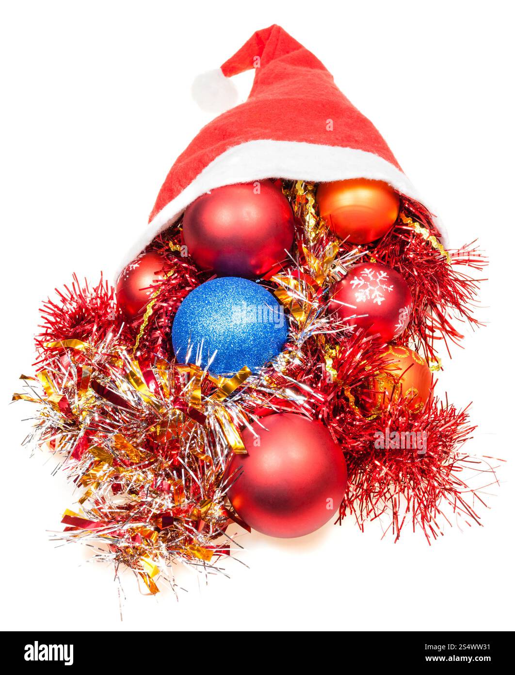 christmas gifts - xmas decorations and tinsel fall out from red santa ...