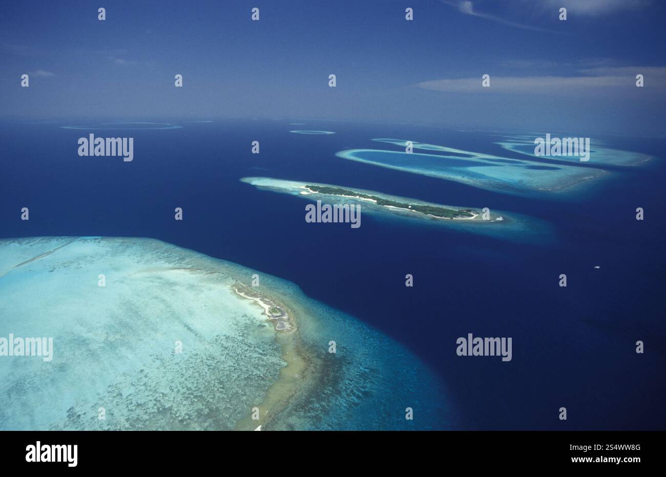 the seascape of the island and atoll of the Maldives Islands in the ...