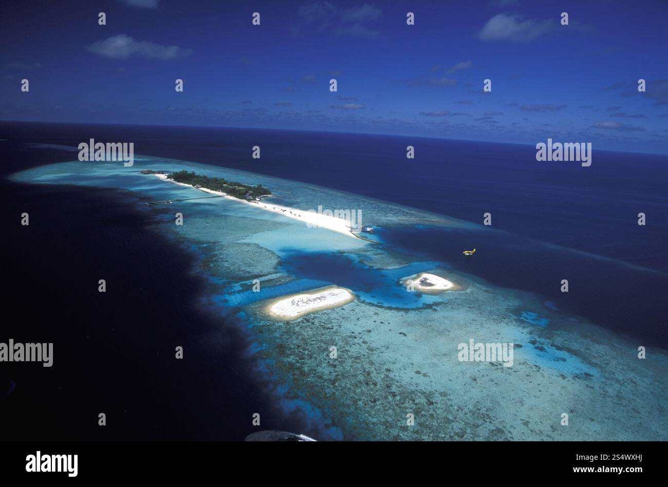 the seascape of the island and atoll of the Maldives Islands in the ...