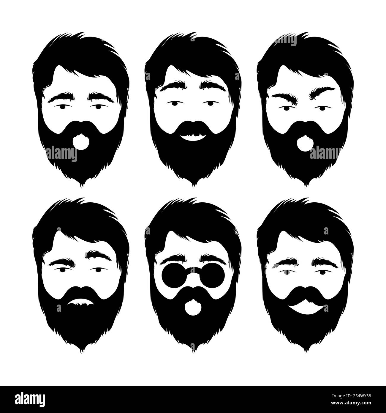 Illustration of modern flat emoticons with beard man isolated on white ...