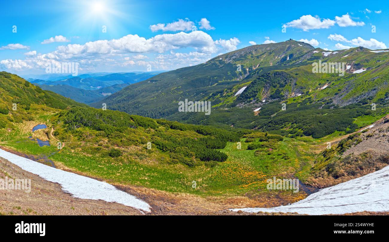 Summer mountain view with snow on mountainside chornogora ridge hi-res ...