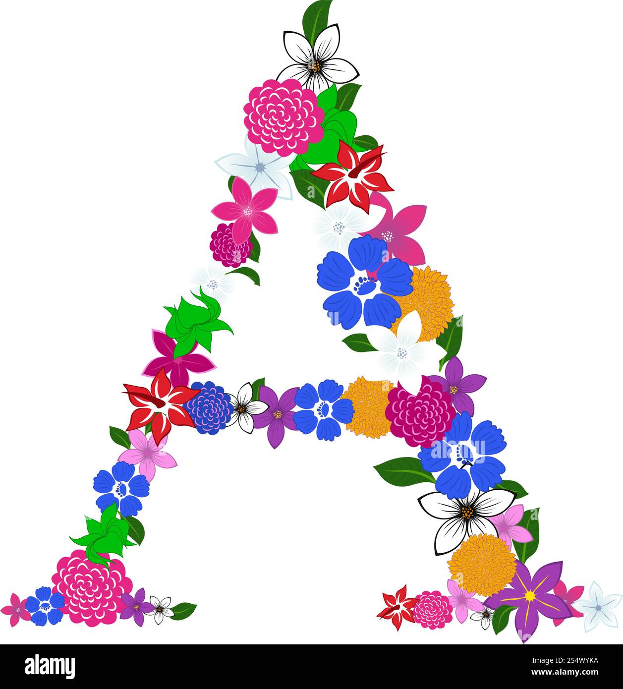 Floral Alphabet Letter. Colorfull on White Design. Vector illustration ...