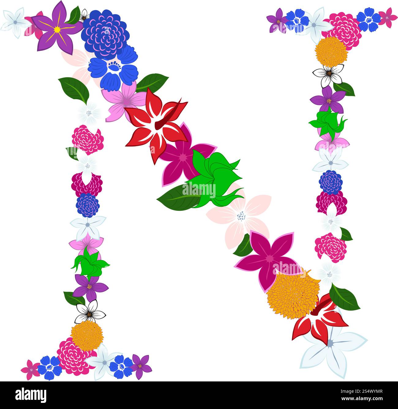 Floral Alphabet Letter. Colorfull on White Design. Vector illustration ...