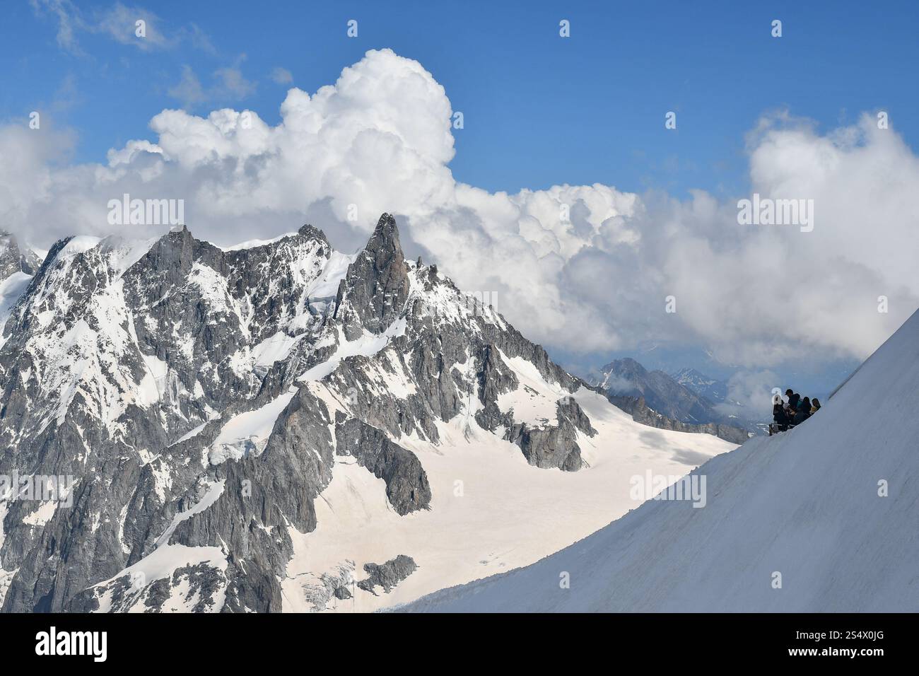 View of the Dent du Geant (4013 m) from the Aiguille du Midi (3842 m ...