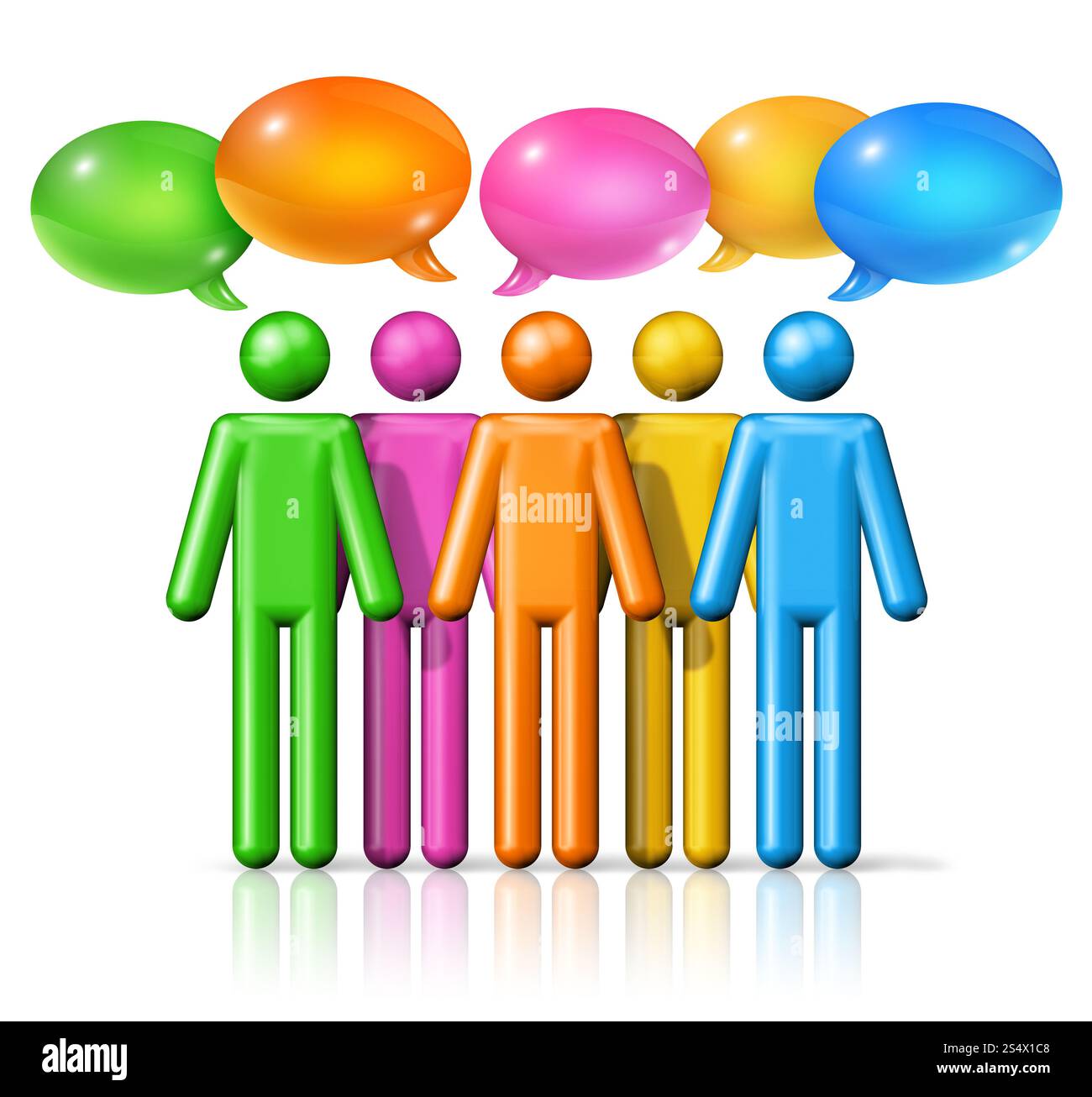 three dimensional group of stick figures people with speech bubbles ...