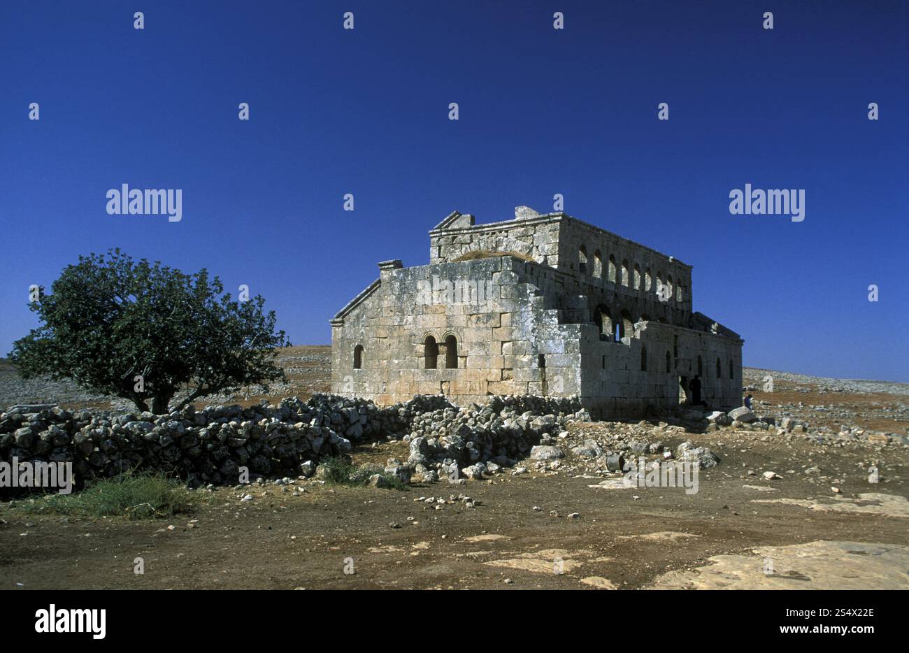 the ruins of the Basilica Mushabbak near the city of Aleppo in Syria in ...