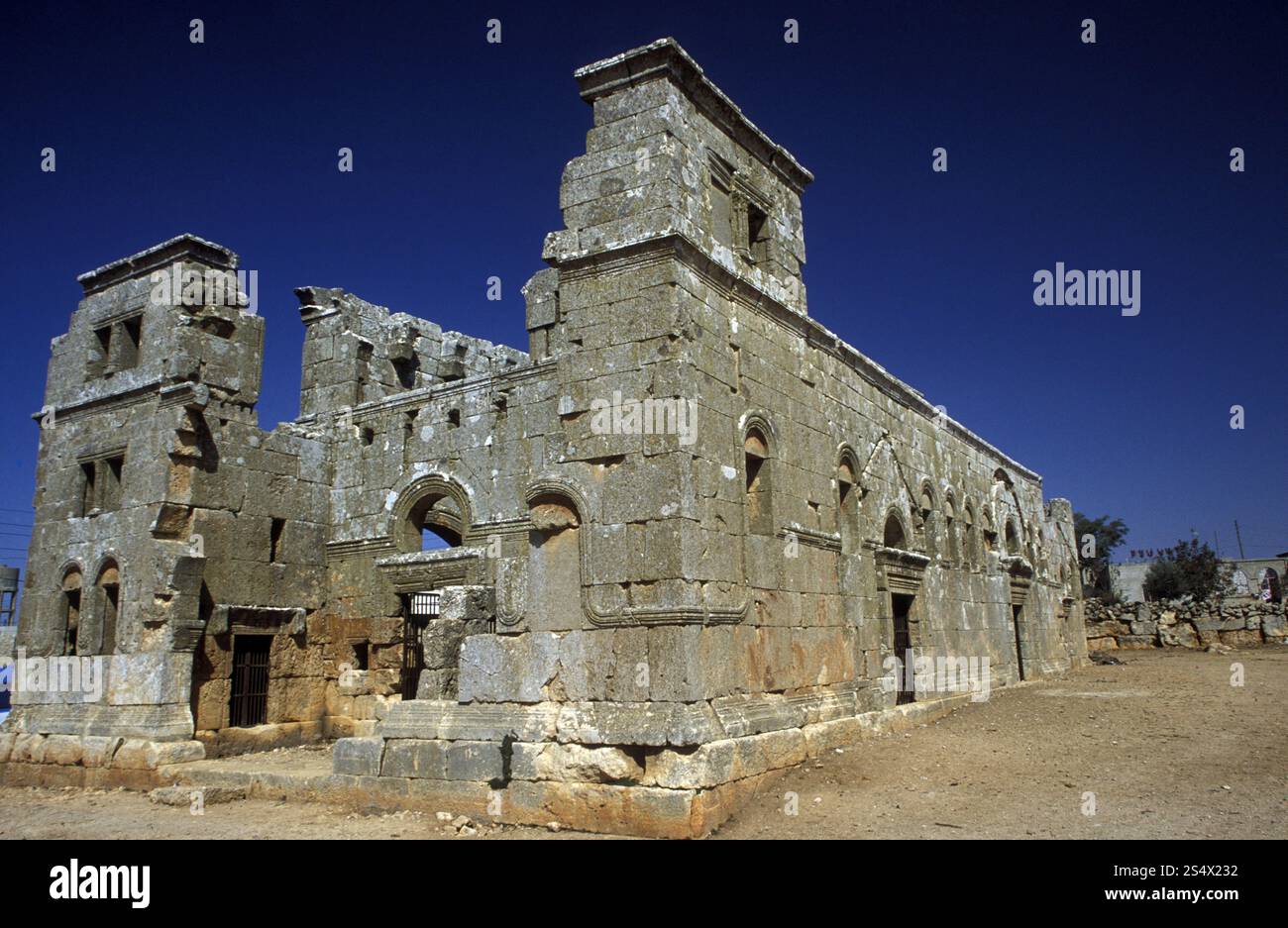 the ruins of the Basilica Qalb Lozeh near the city of Aleppo in Syria ...