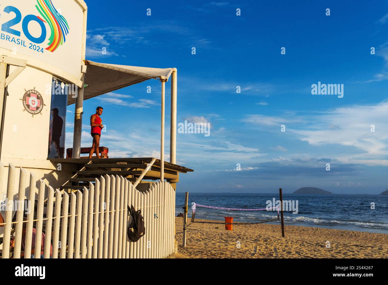 A professional Lifeguard keeps watch on Leblon and Ipanema Beach in Rio ...