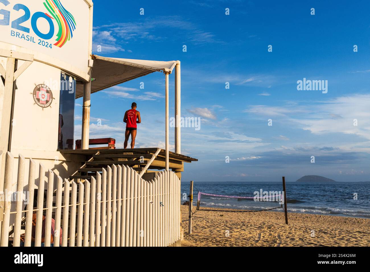 A professional Lifeguard keeps watch on Leblon and Ipanema Beach in Rio ...