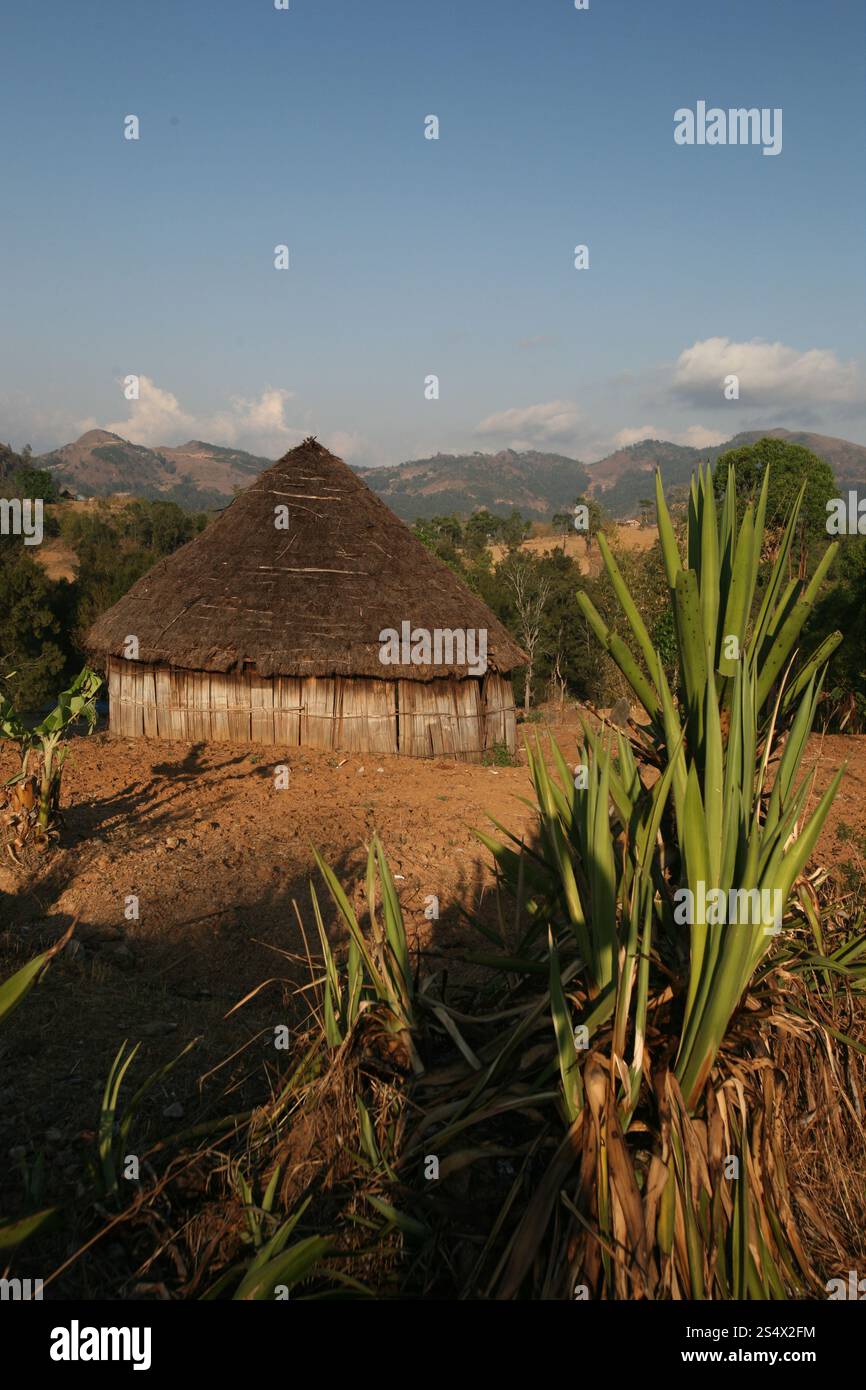 The Landscape with traditioal houses at the village of Moubisse in the ...