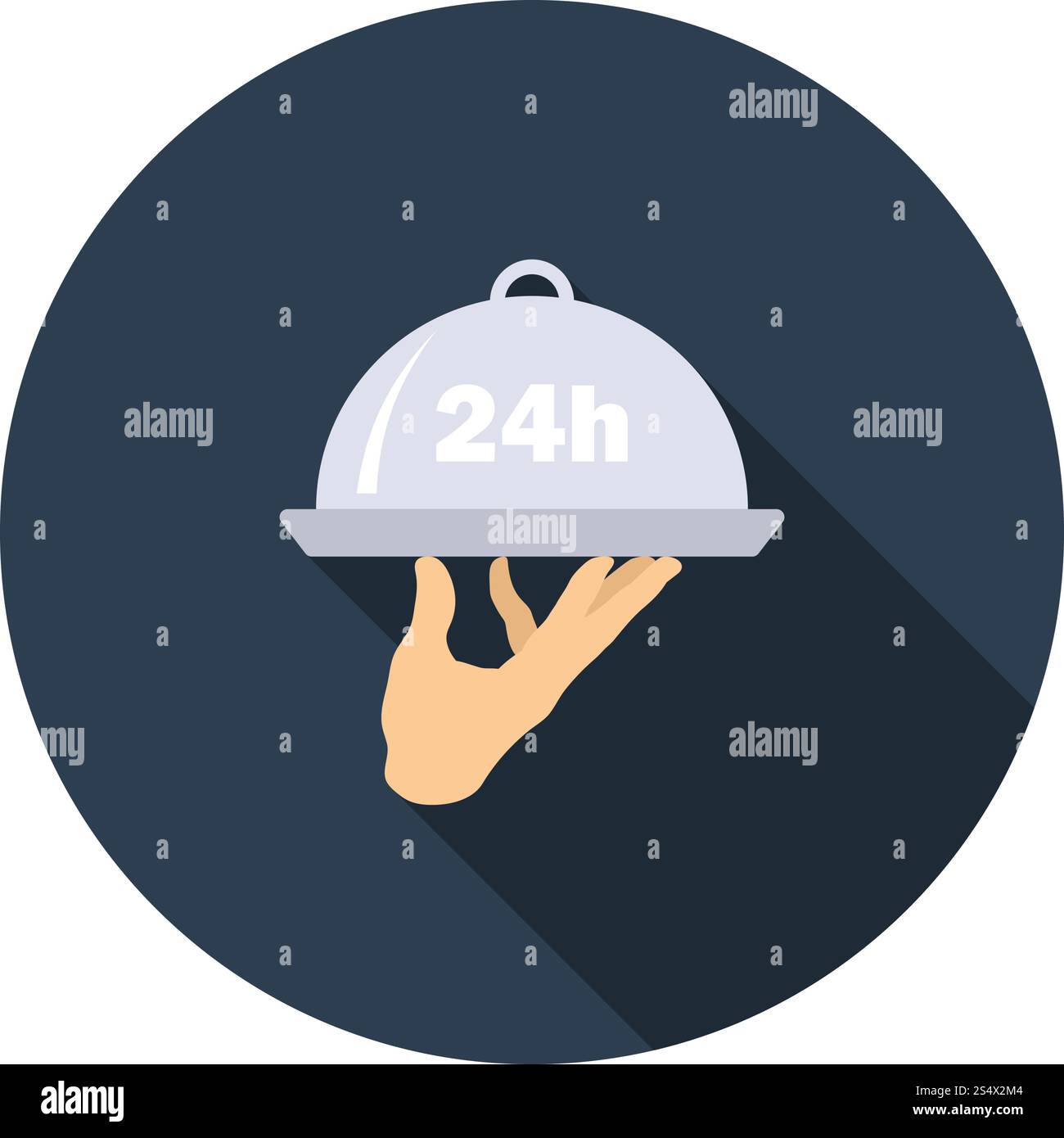 24 Hour Room Service Icon. Flat Circle Stencil Design With Long Shadow ...