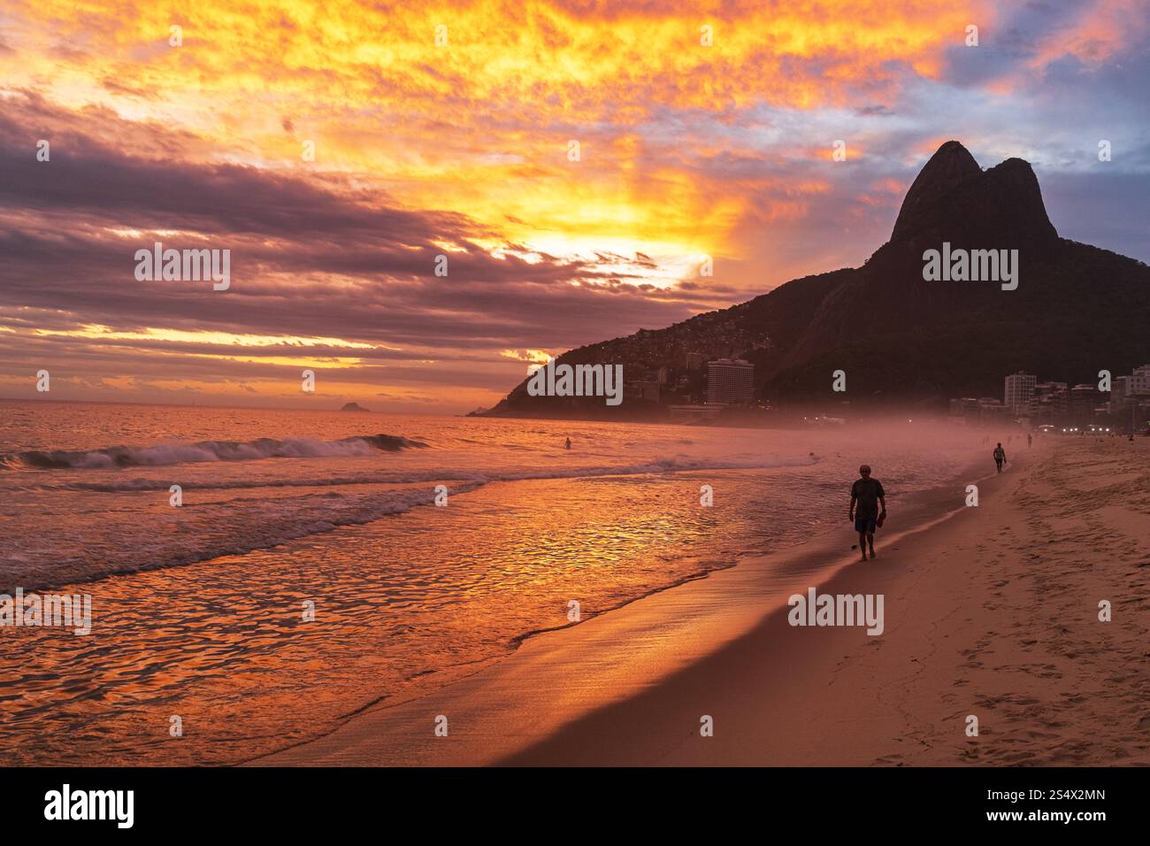 Sunset on Leblon Beach and Ipanema, Rio De Janeiro, Brazil Stock Photo ...