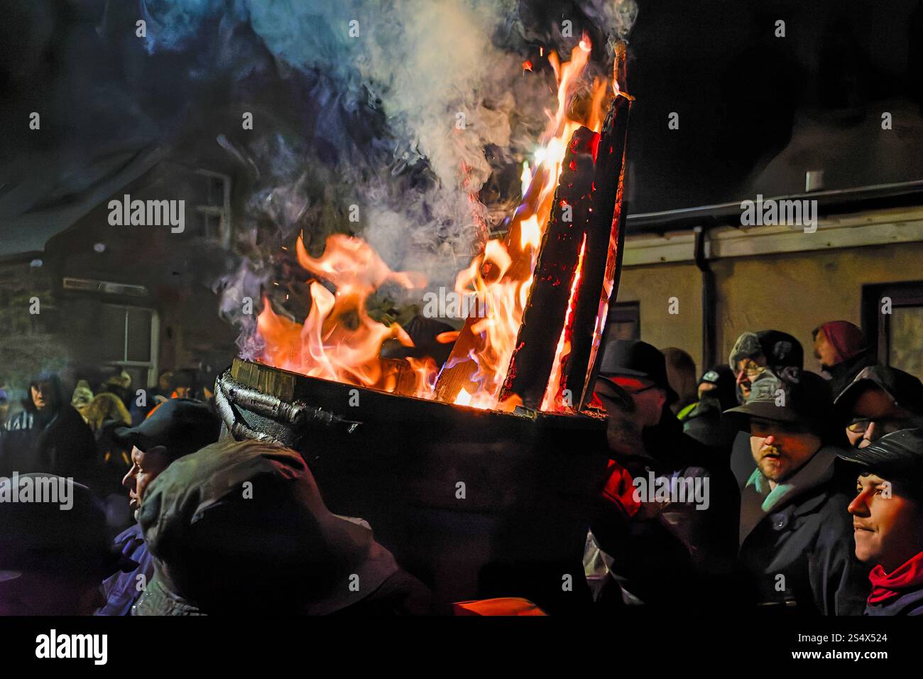 Burning of the Clavie 2025 Burghead Moray Scotland faces around the ...