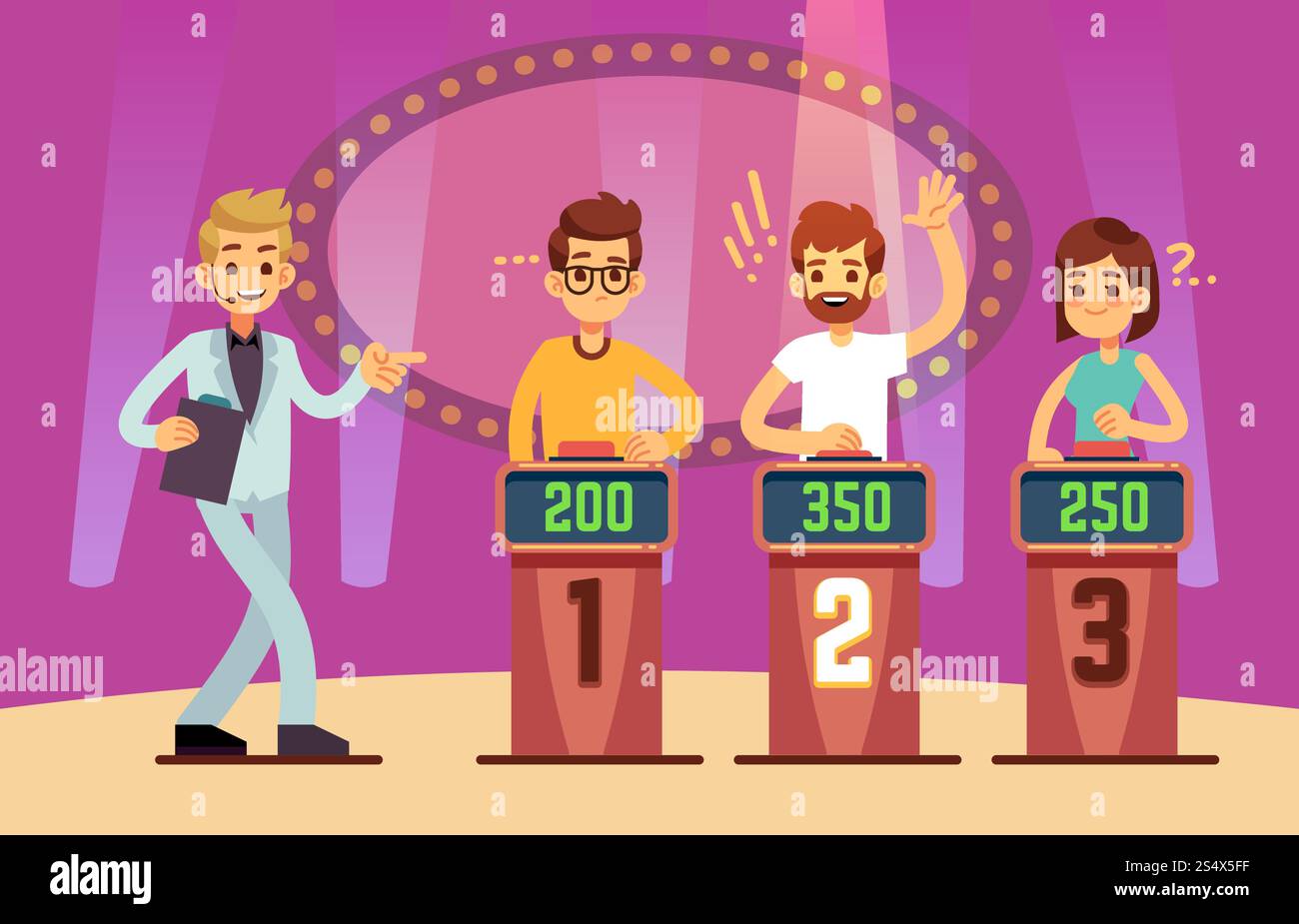Clever young people playing quiz game show. Cartoon vector illustration ...