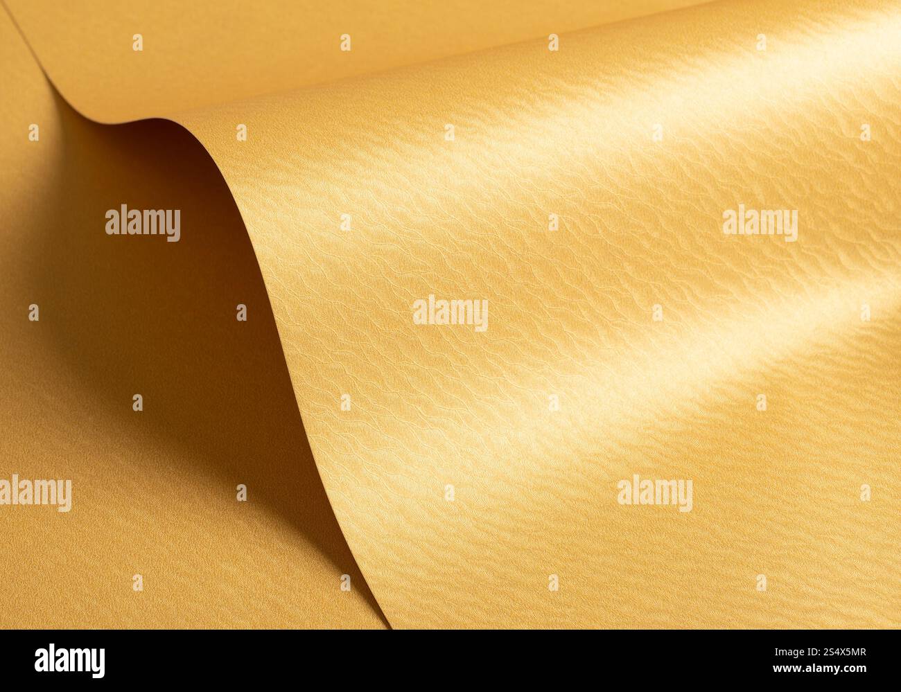 Golden yellow paper background with rippled, wavy metallic textures and ...