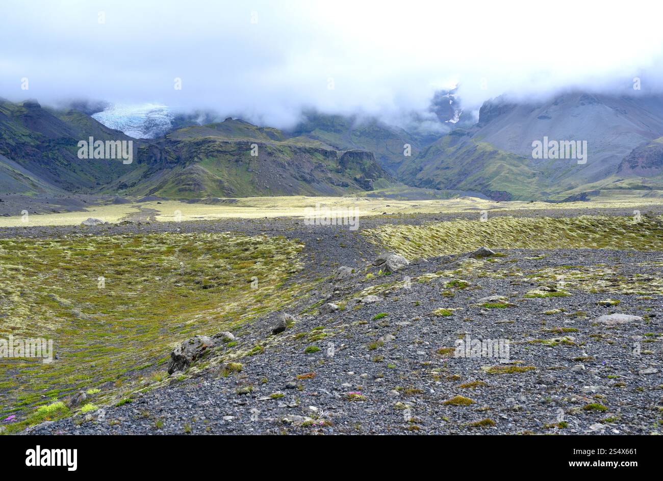 Overdeepened glacial basin. At bottom Vatnajokull ice cap. Sudurland ...
