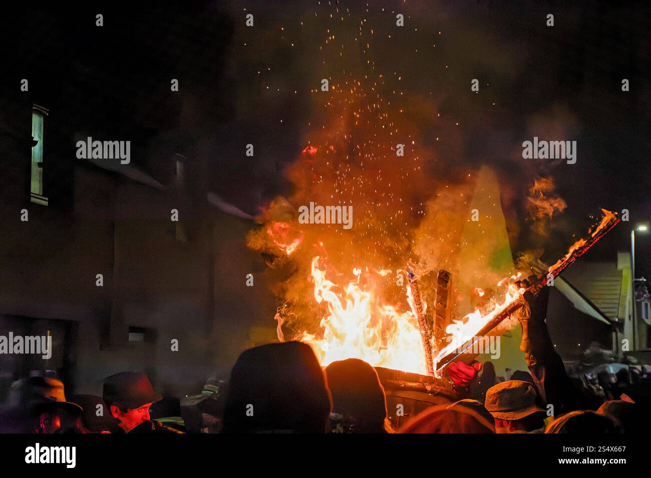 Burning of the Clavie 2025 Burghead Moray Scotland removing a burning ...