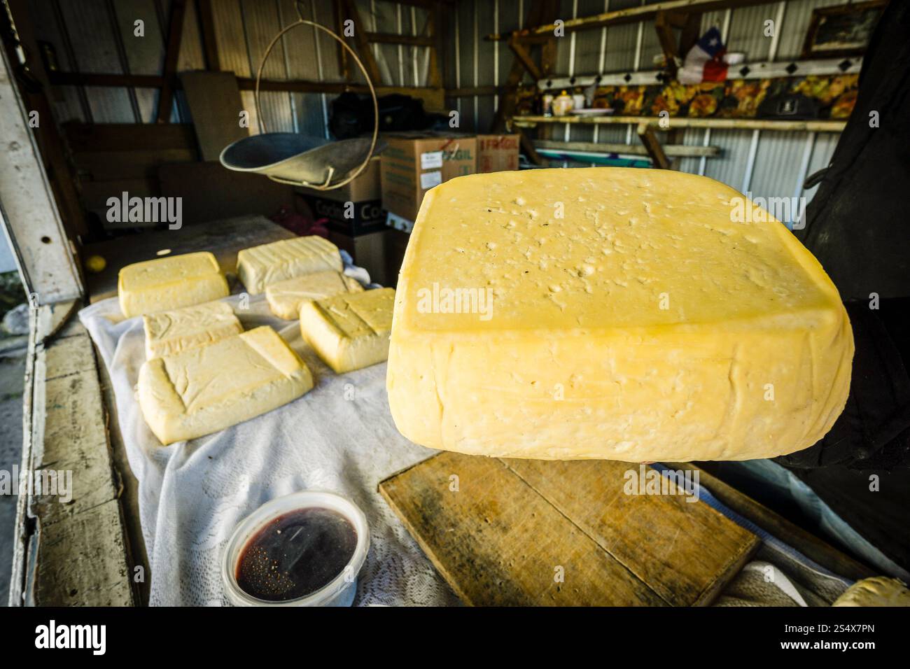 Sale of typical regional cheese, Angelmó artisan market, Puerto Montt ...