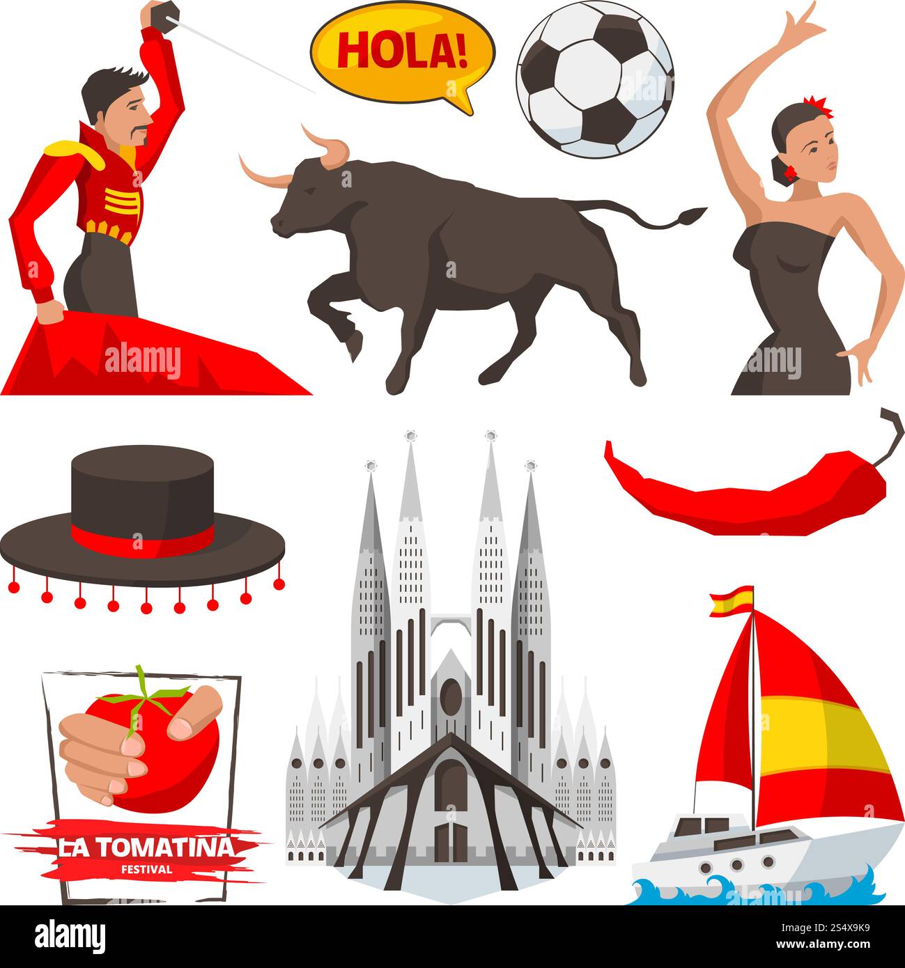 Landmarks and cultural objects and symbols of spain barcelona. Vector ...