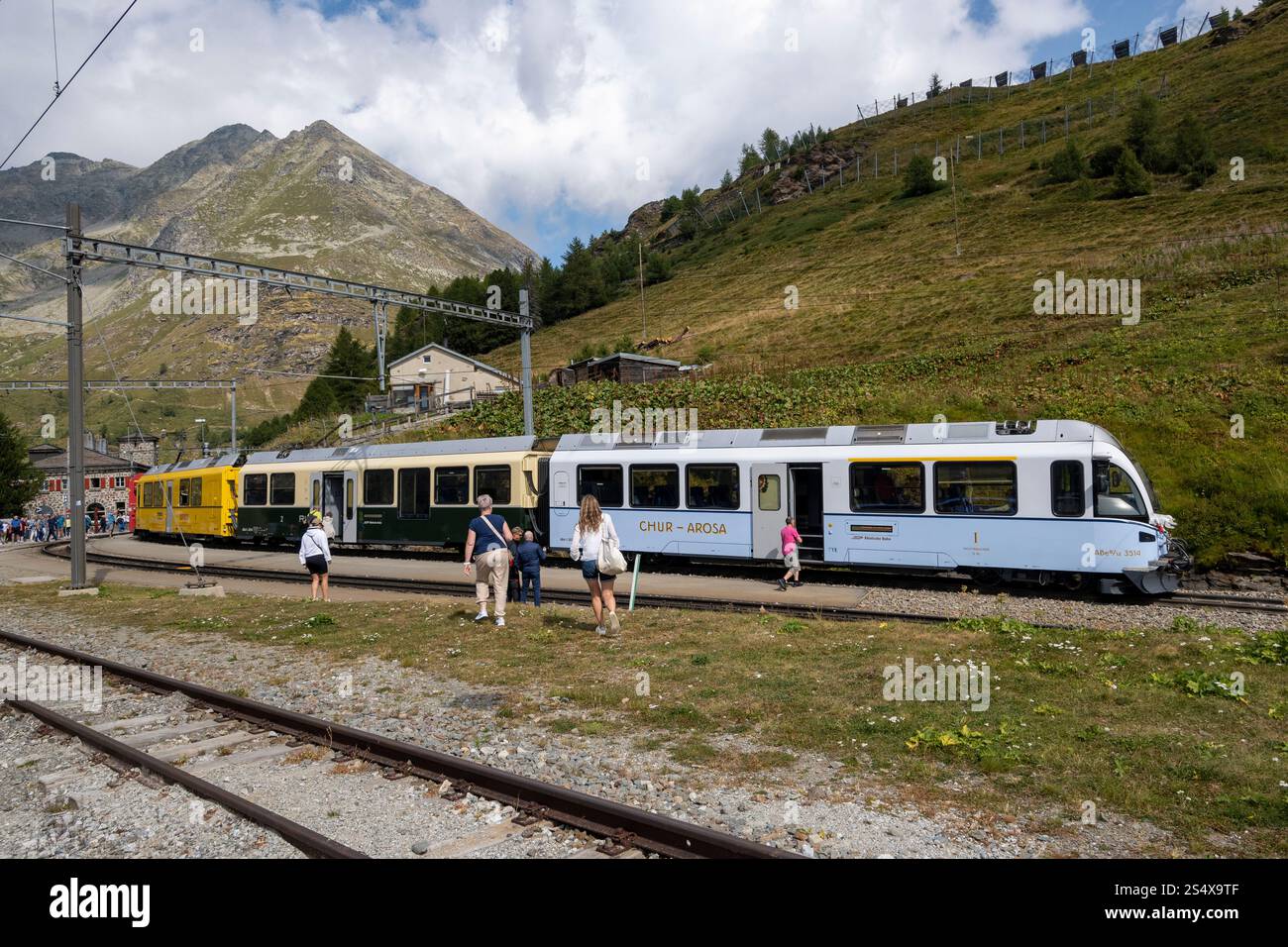 The Bernina Express in the Swiss Alps Stock Photo - Alamy