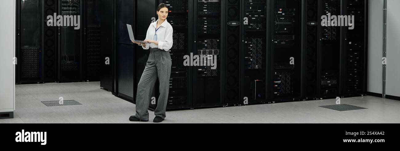 A professional IT specialist is managing server hardware in a modern ...