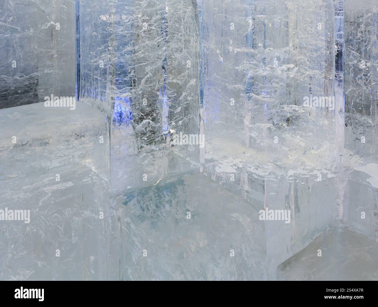 Glacial transparent block of ice with interesting drawings and patterns ...