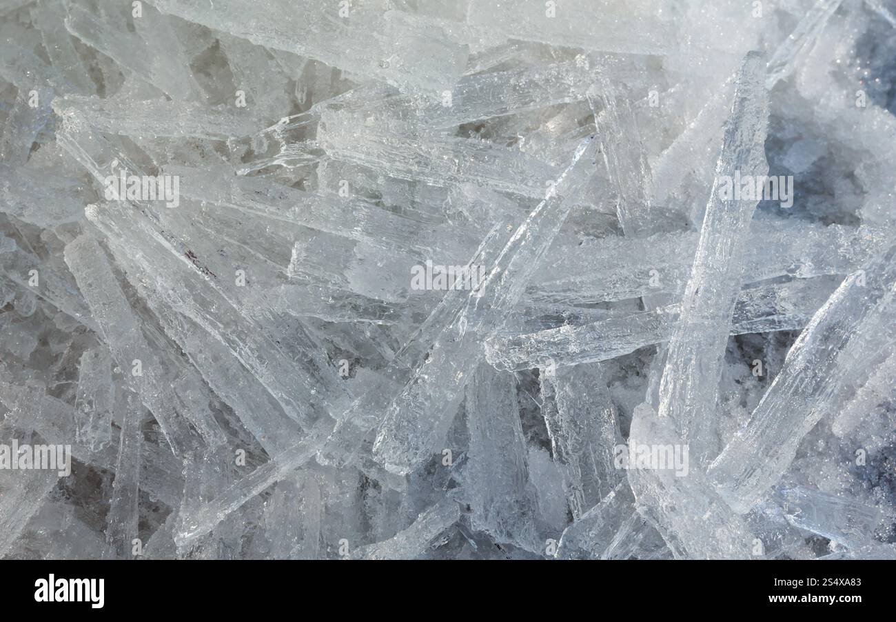 Glacial block of ice with interesting structure crystals macro. Winter ...
