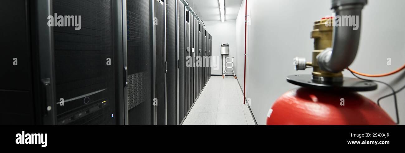 High-tech server room features professional infrastructure for cloud ...