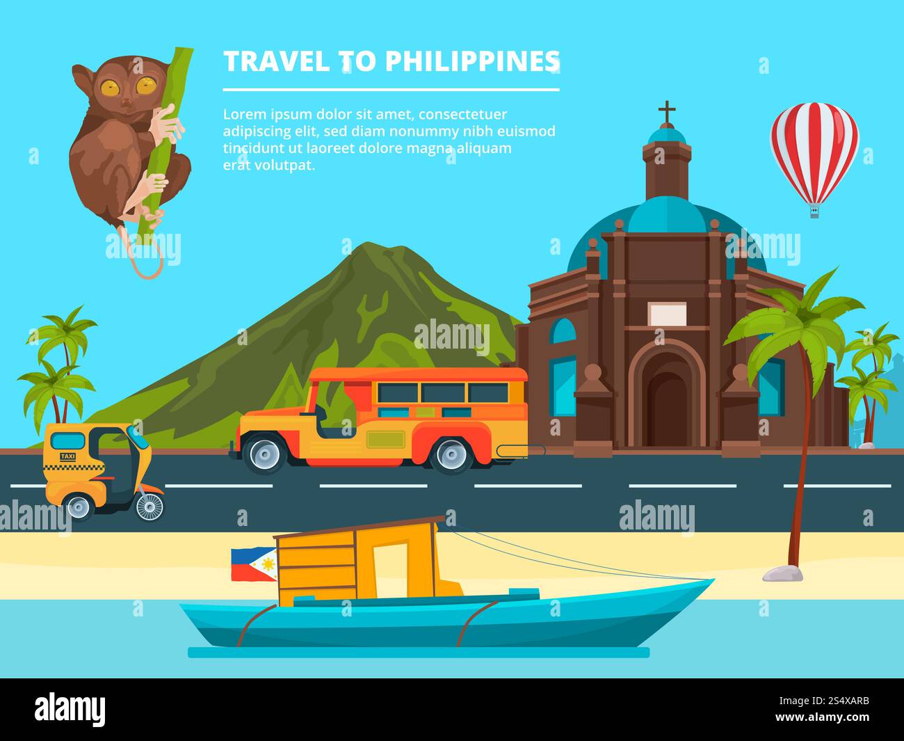 Urban landscape with Landmarks of Philippines. Banner journey and trip ...