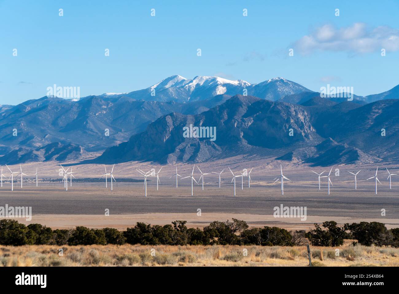 Windmill park producing sustainable energy in interior Nevada, with ...