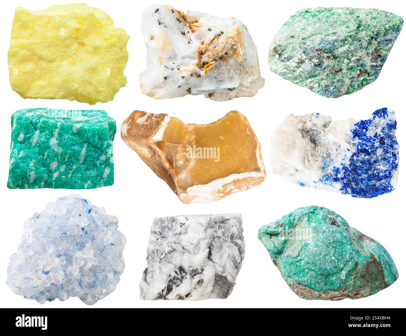 collection of different mineral rocks and stones - sulfur, pyrite ...