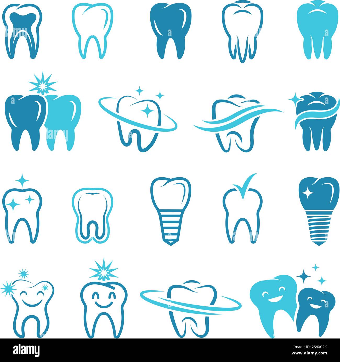 Stylized monochrome pictures of teeth. Dental concept illustrations for ...