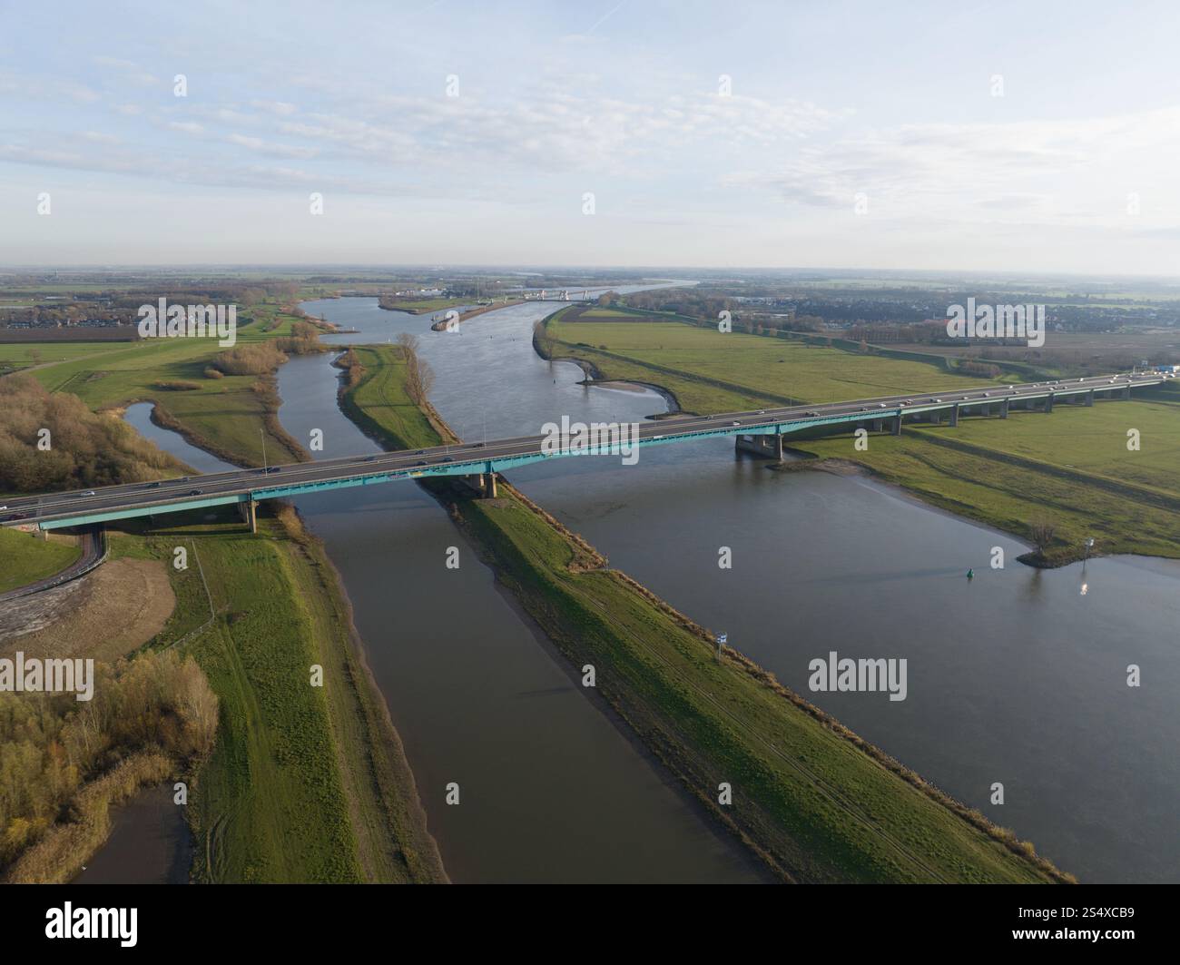 Aerial drone video of Hagestein bridge, A27 highway, dutch ...
