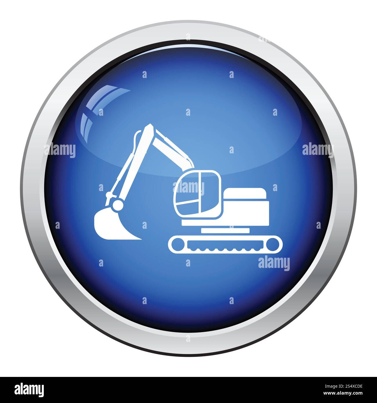 Icon of construction excavator. Glossy button design Stock Photo - Alamy
