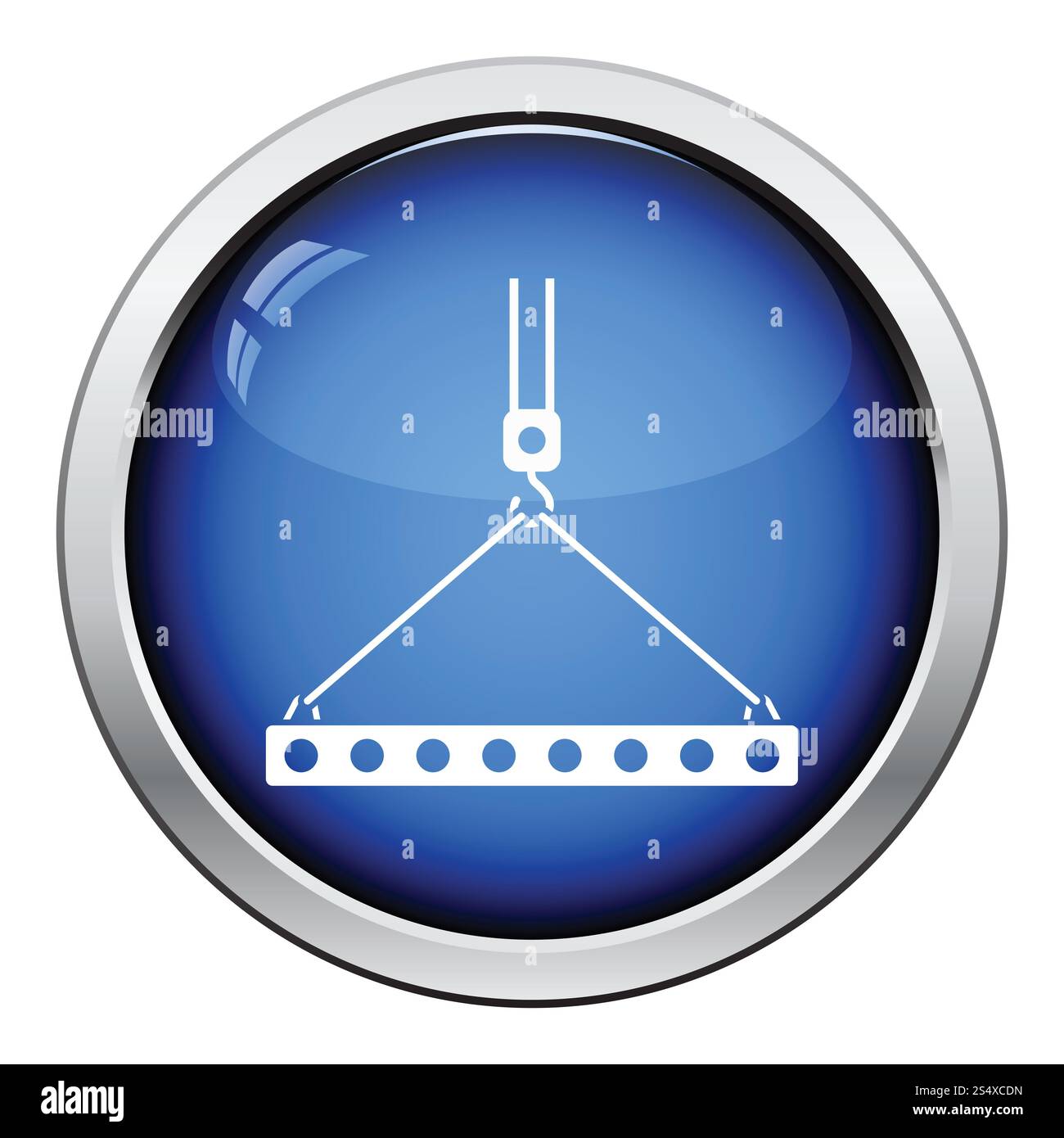 Icon of slab hanged on crane hook by rope slings . Glossy button design ...