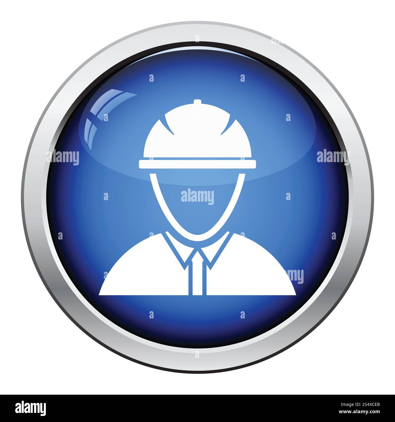 Icon of construction worker head in helmet. Glossy button design Stock ...