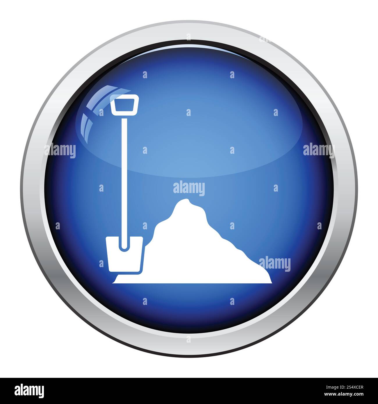 Icon of Construction shovel and sand. Glossy button design Stock Photo ...