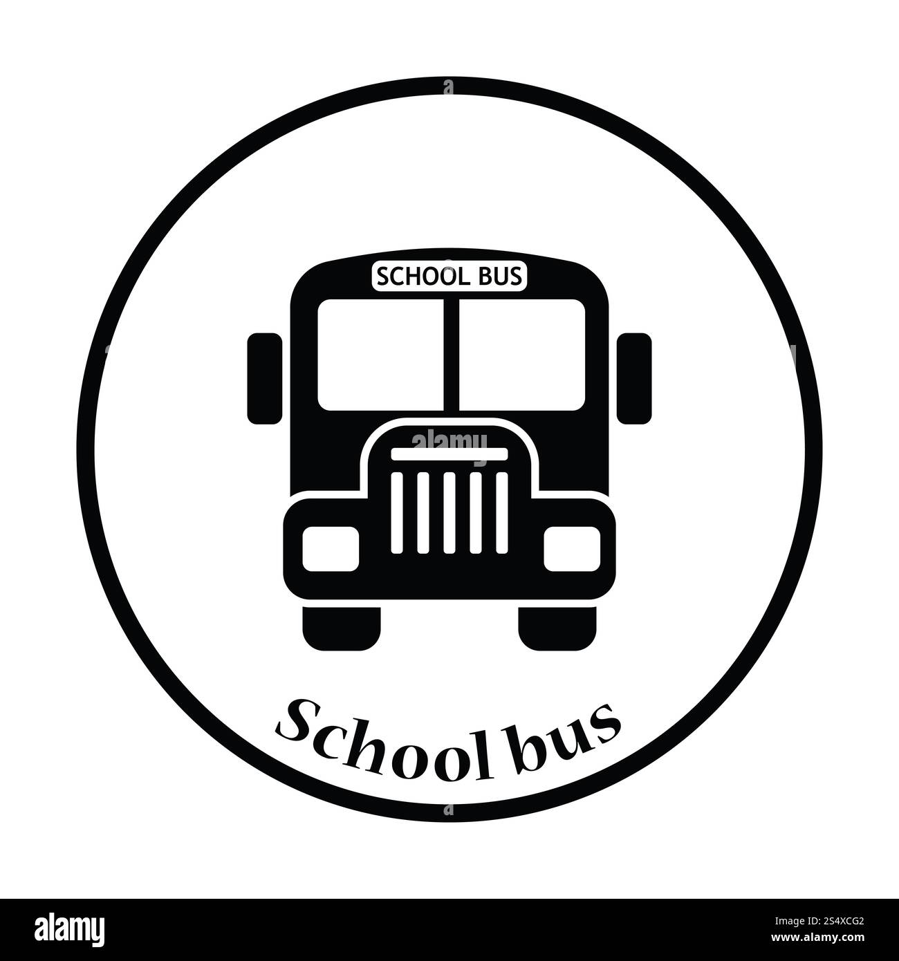 Icon of School bus. Thin circle design Stock Photo - Alamy