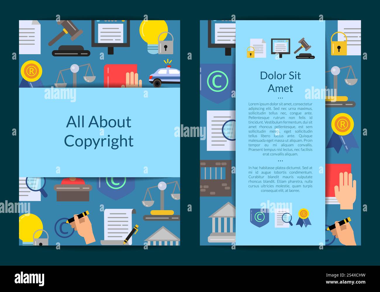 Vector card or flyer template with flat style copyright elements and ...