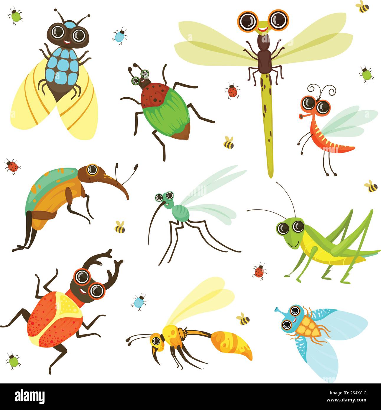 Bugs, butterfly and other insects in cartoon style. Insect butterfly ...