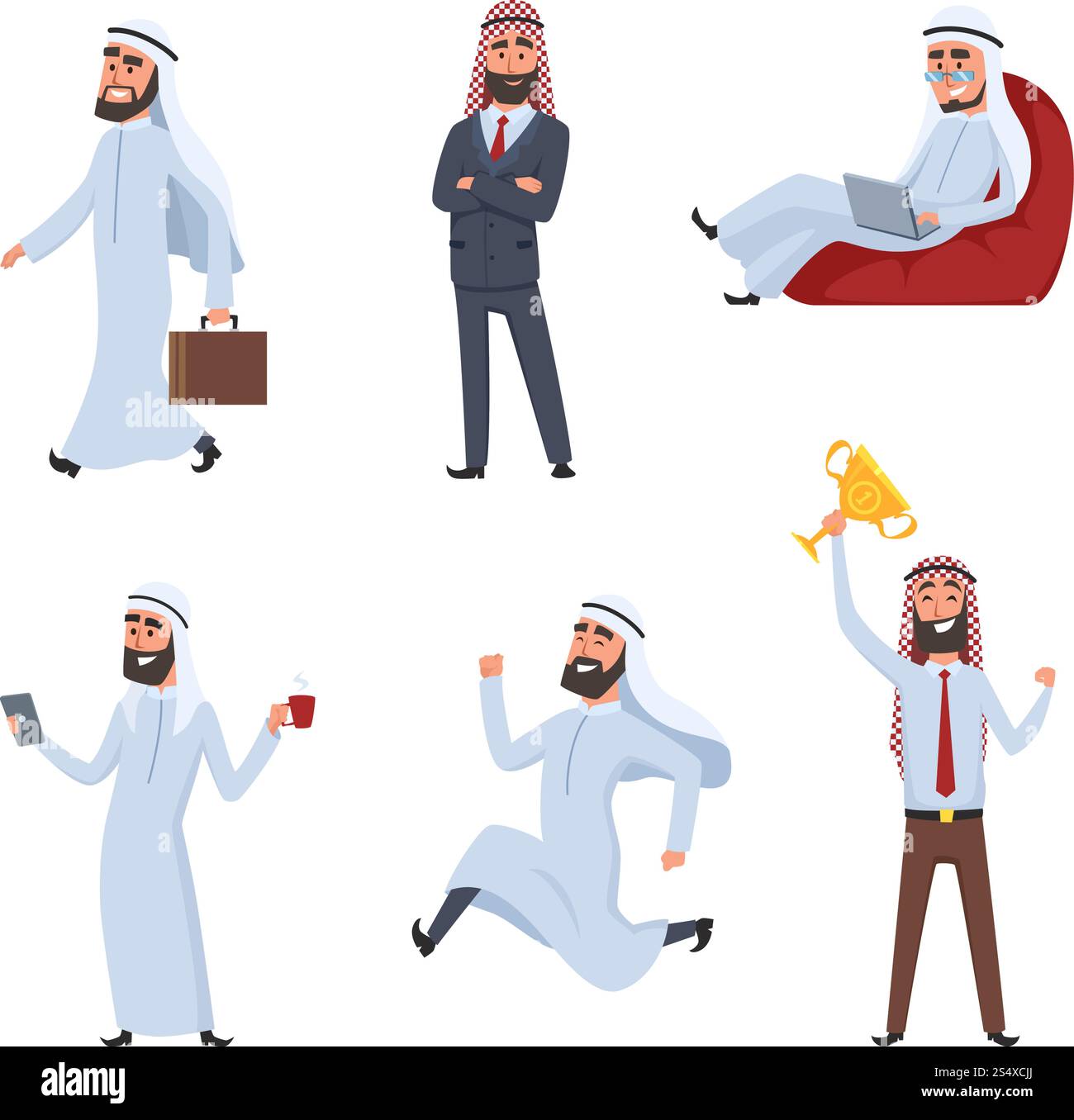 Cartoon characters set. Illustrations of arabic businessmen. Vector ...