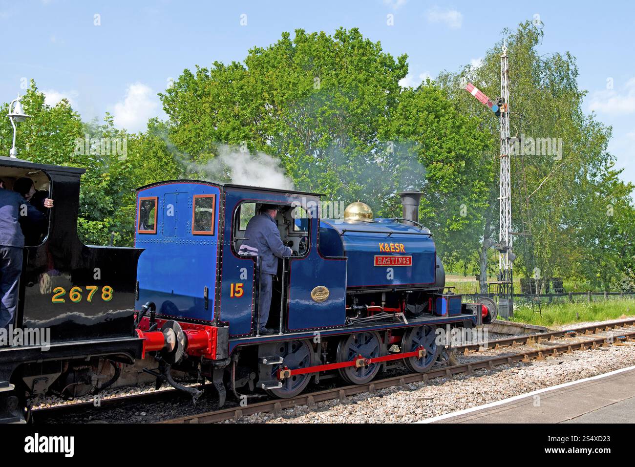 Two small steam locos at Northiam station on the Kent and East Sussex ...