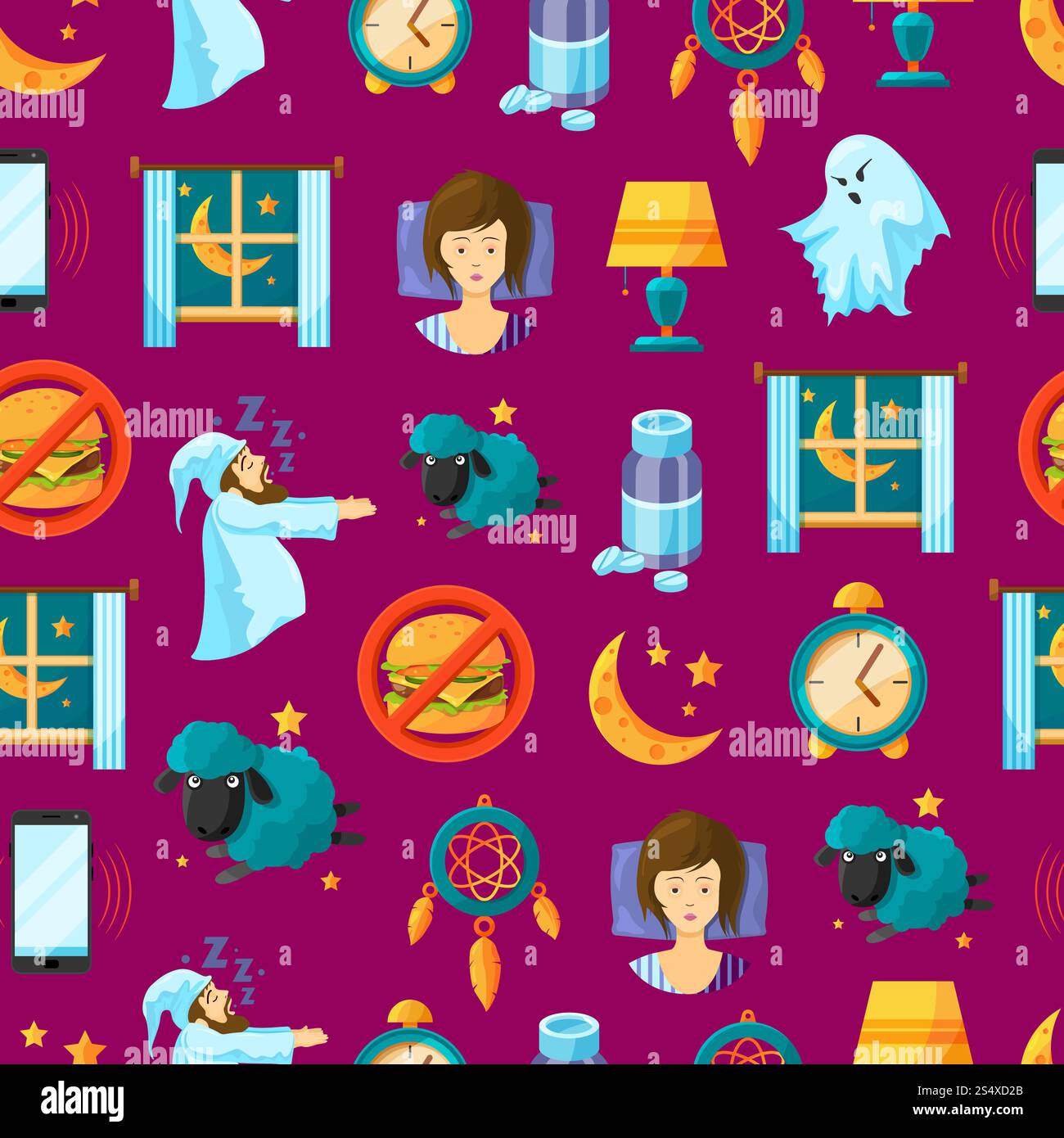 Vector pattern or background illustration with cartoon sleep elements ...