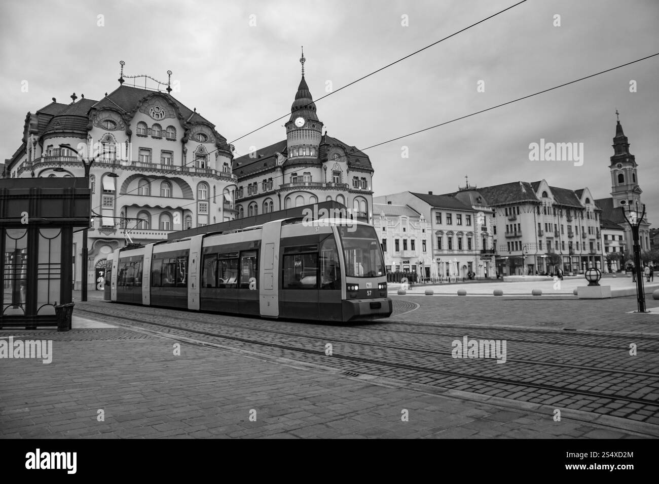 Oradea Transylvania with tram station in Union Square cityscape in ...