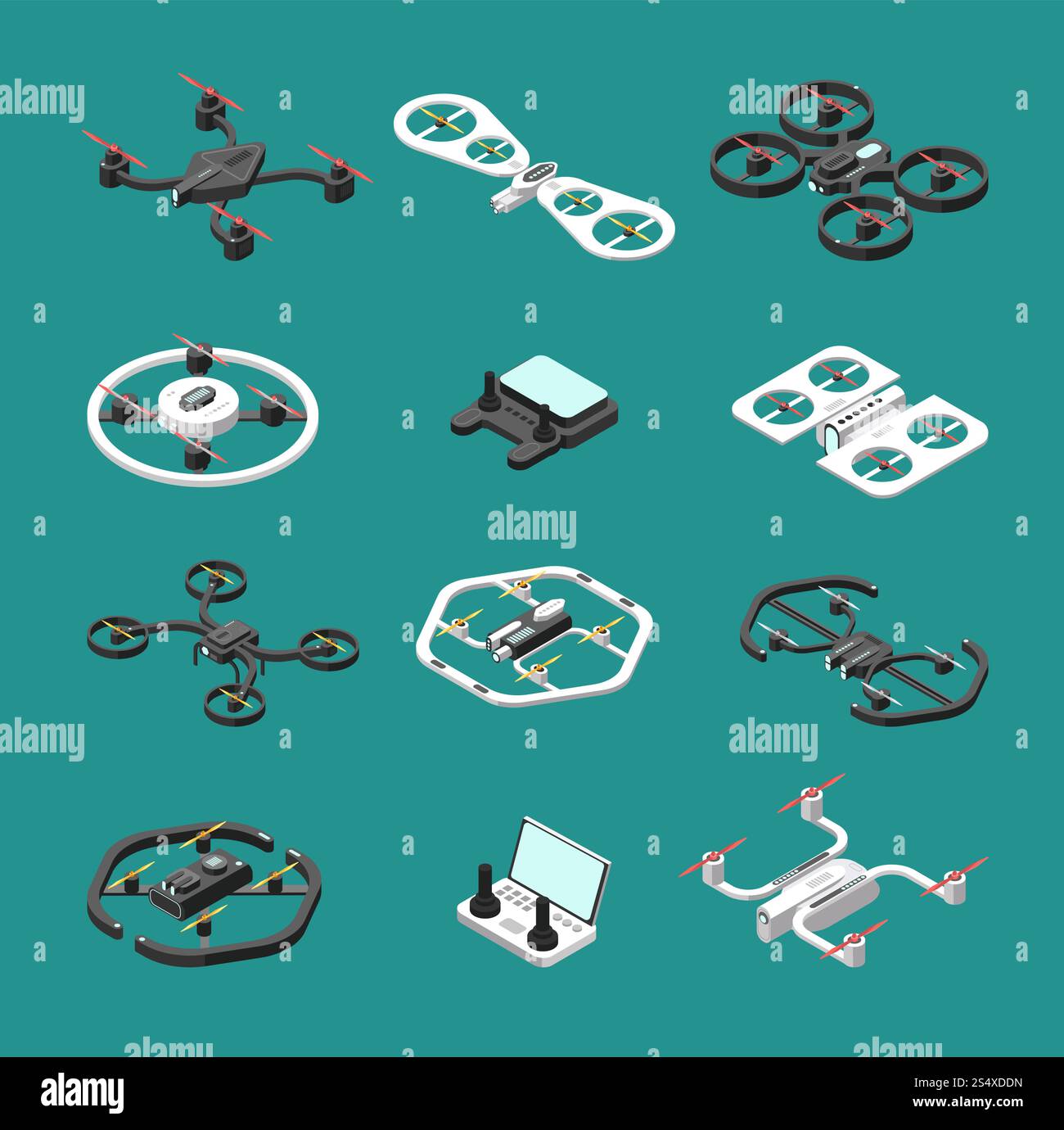 Isometric 3d drones. Uav unmanned aircrafts vector set. Illustration of quadrocopter remote ...