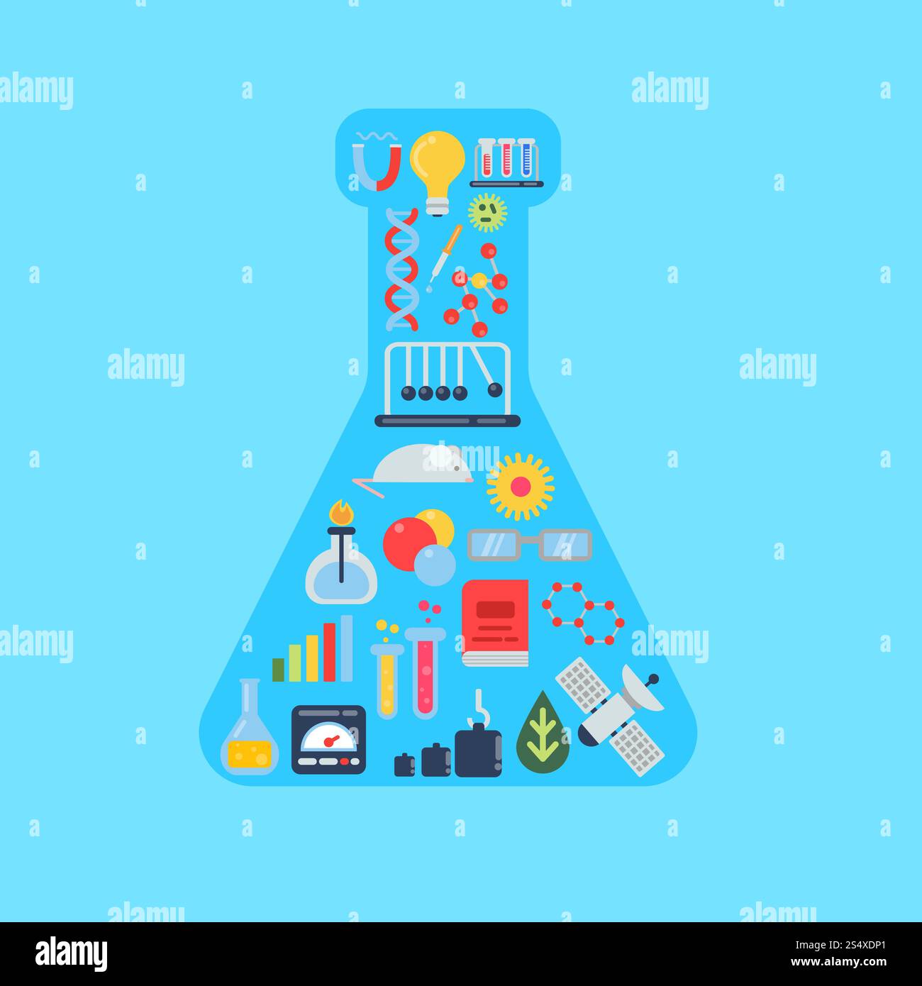 Vector flat style science icons in form of chemical vial illustration ...