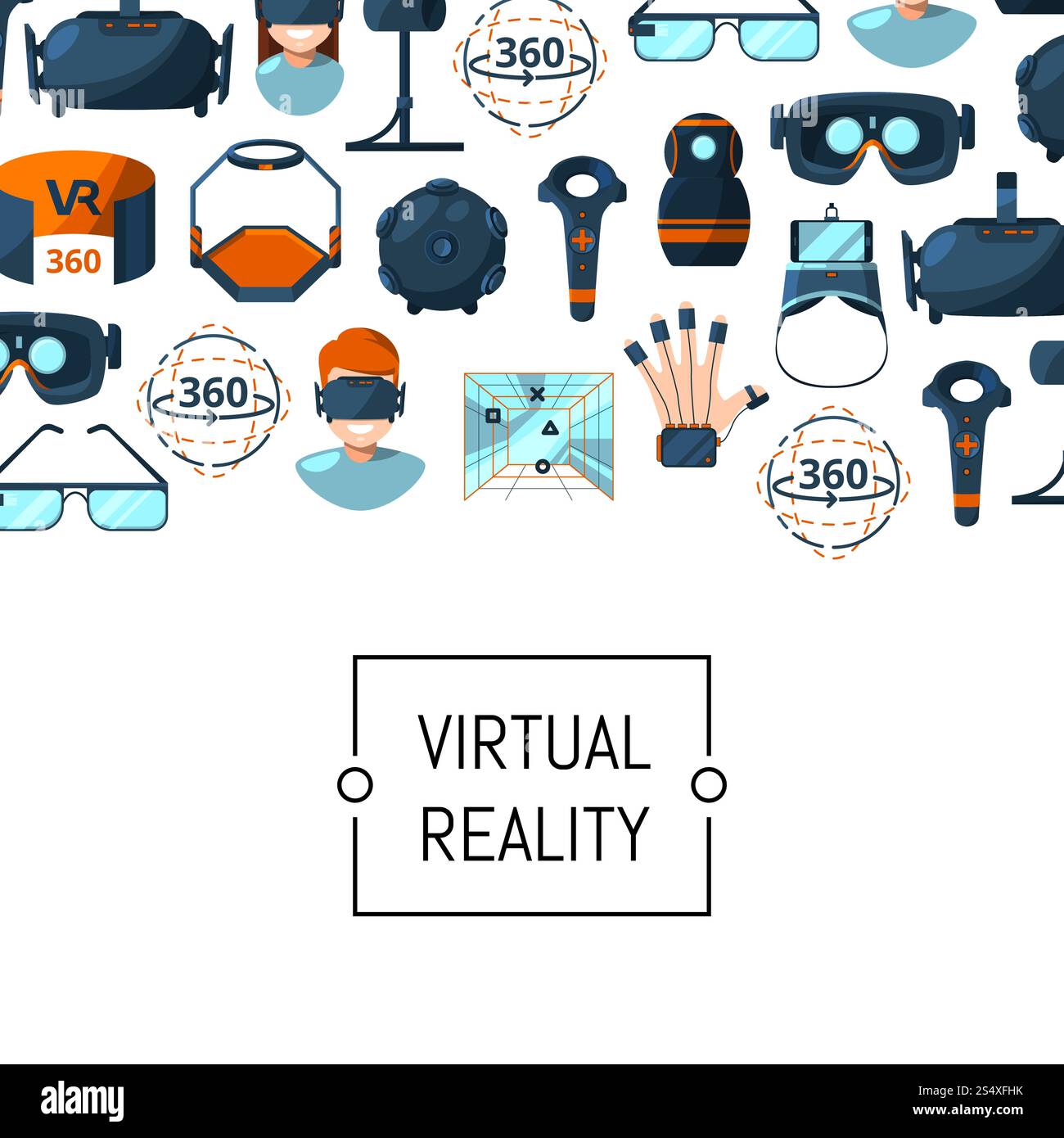 Vector background with flat style virtual reality elements and place ...