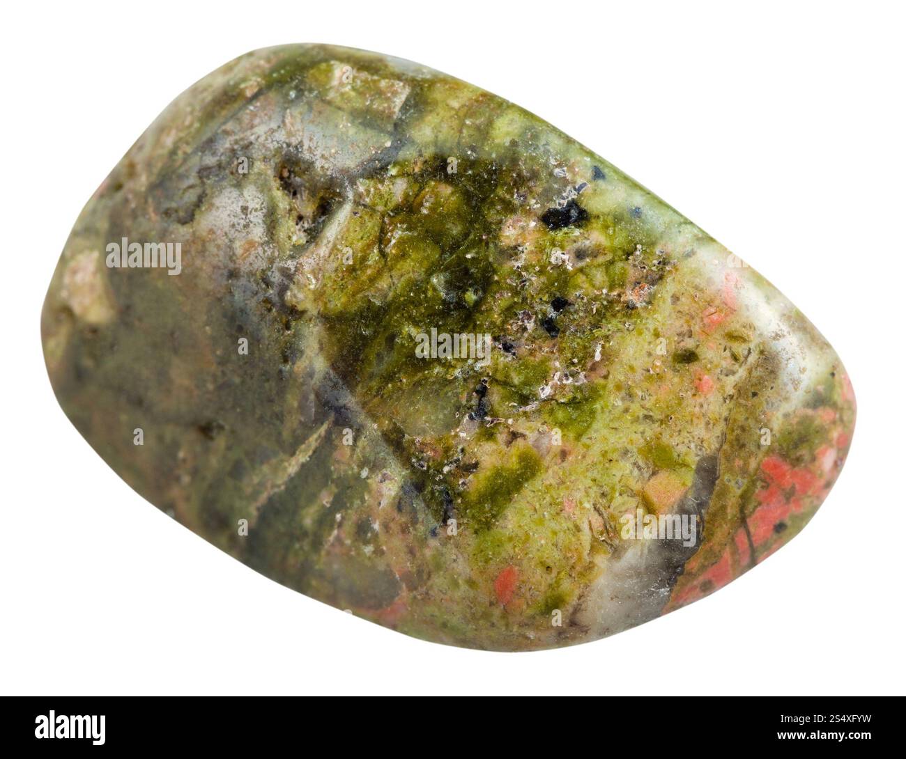 macro shooting of natural mineral stone - polished unakite (epidosite ...