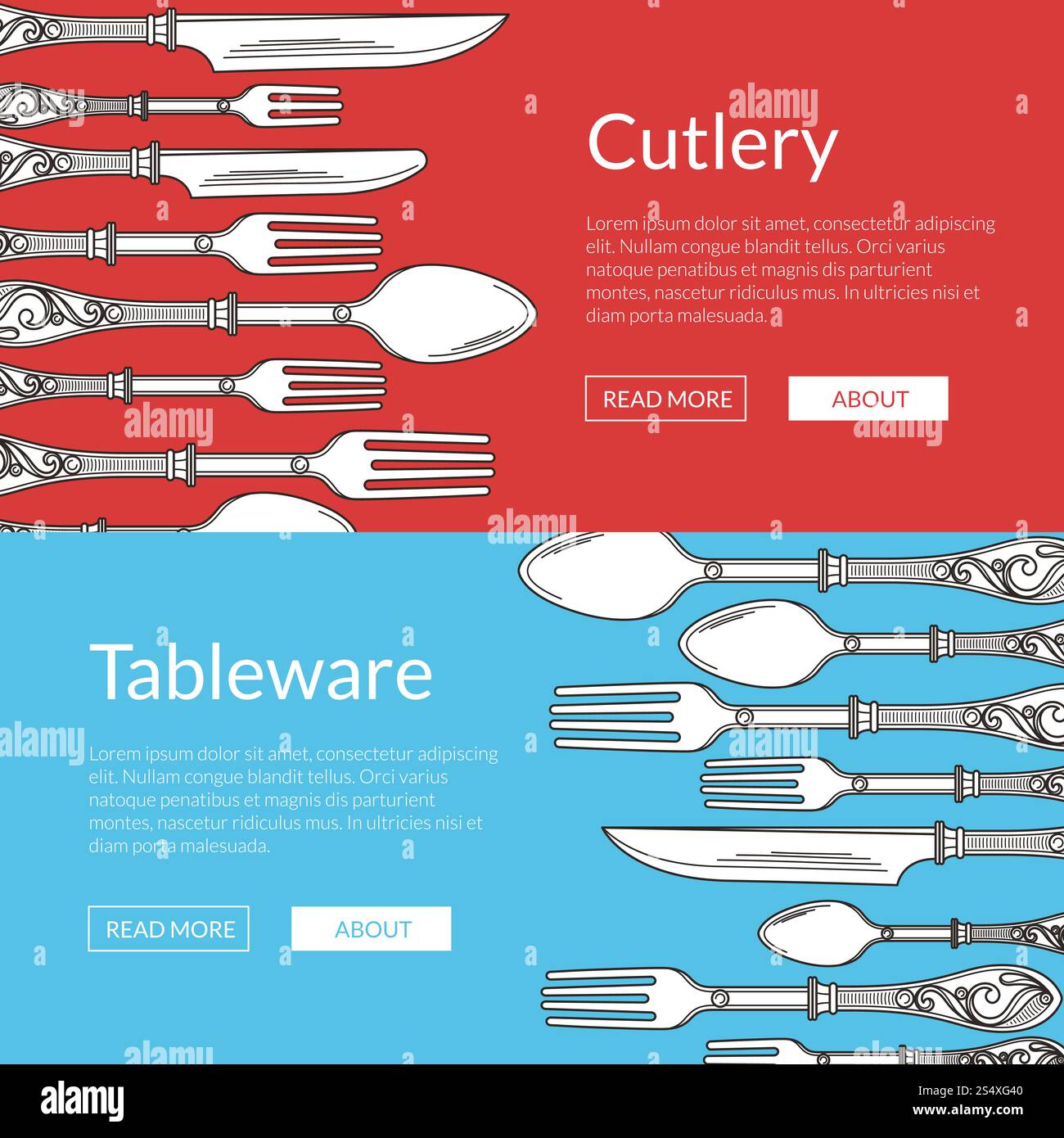 Vector horizontal web banners of set illustration with hand drawn ...